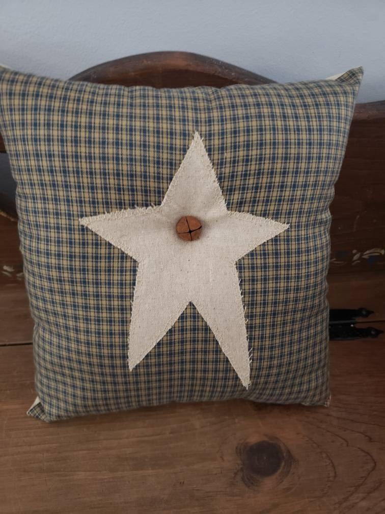 Primitive Pillow Prim Star Heart Rusty Bell Decorative Throw Pillow ...