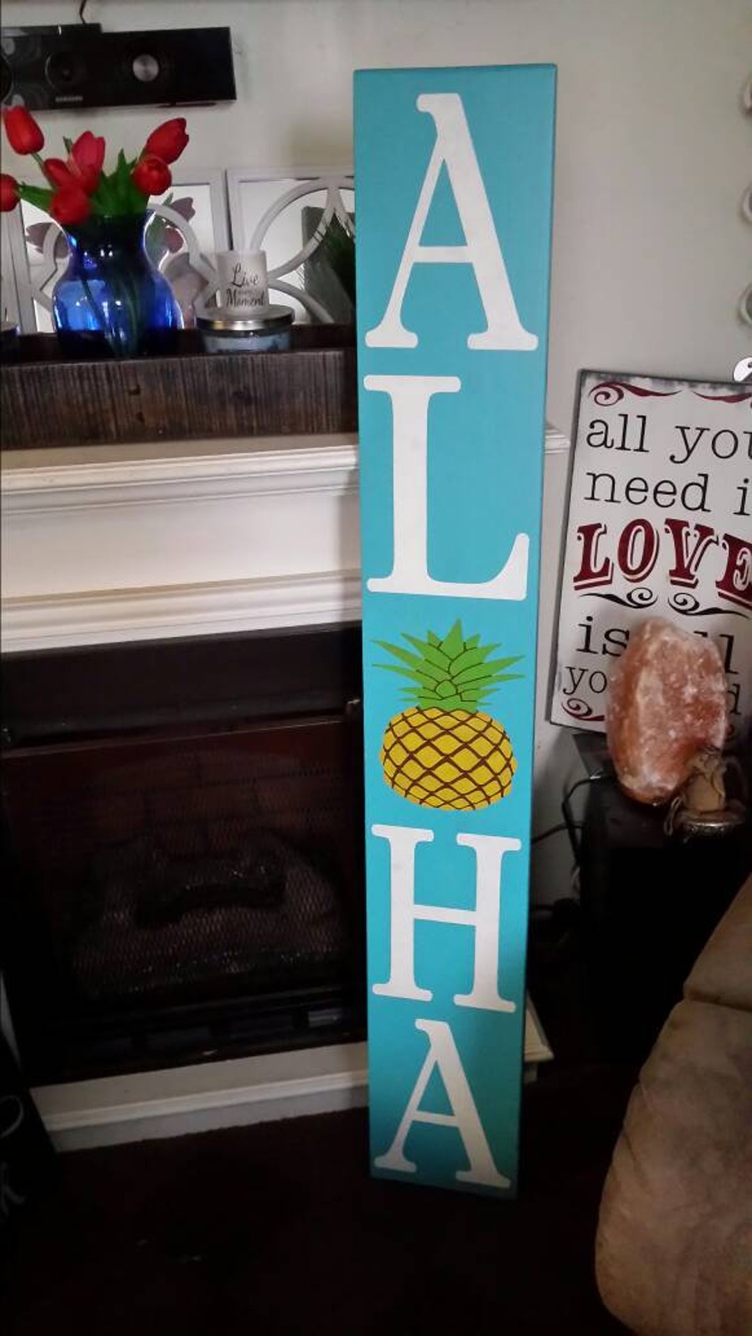 Aloha Hawaiian Wood Porch Sign Hawaiian Pineapple Entryway Wood Rustic ...