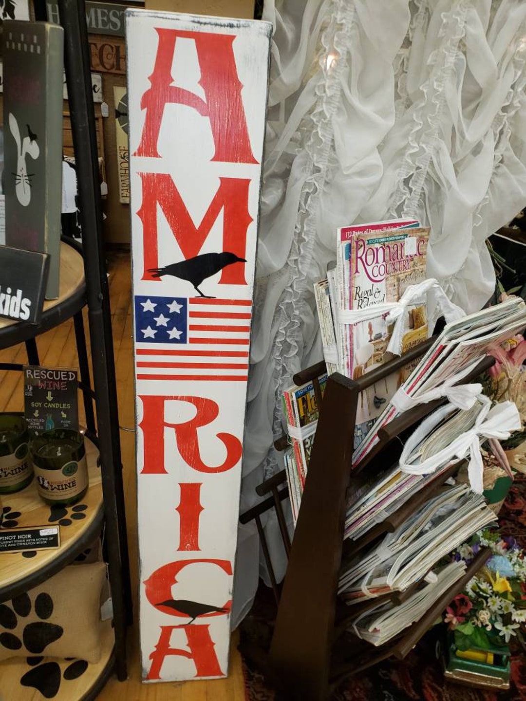 America Porch Sign Reversible Vertical Distressed Wood Sign Large ...