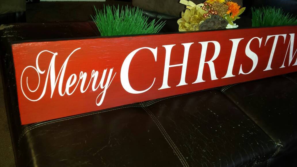 Merry Christmas Sign Rustic Horizontal Christmas Sign Distressed Wood ...