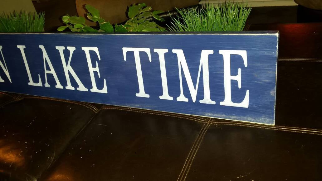 On Lake Time Distressed Wood Sign Extra Large Porch Sign Wall | Etsy