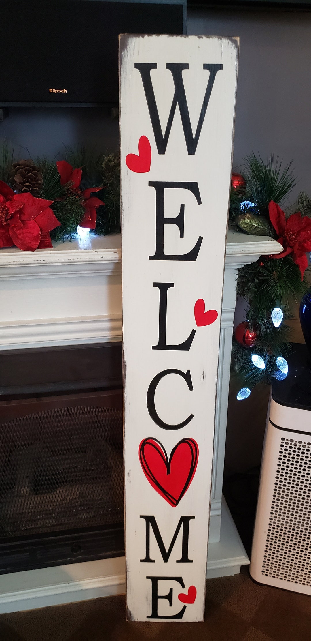 Valentine Porch Sign Welcome Sign With Hearts Welcome Sign Rustic Wood ...