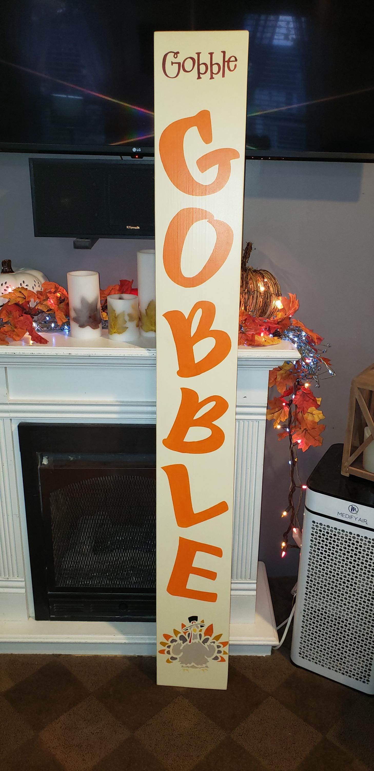 Gobble Gobble Porch Sign Reversible Vertical Sign Rustic Distressed ...