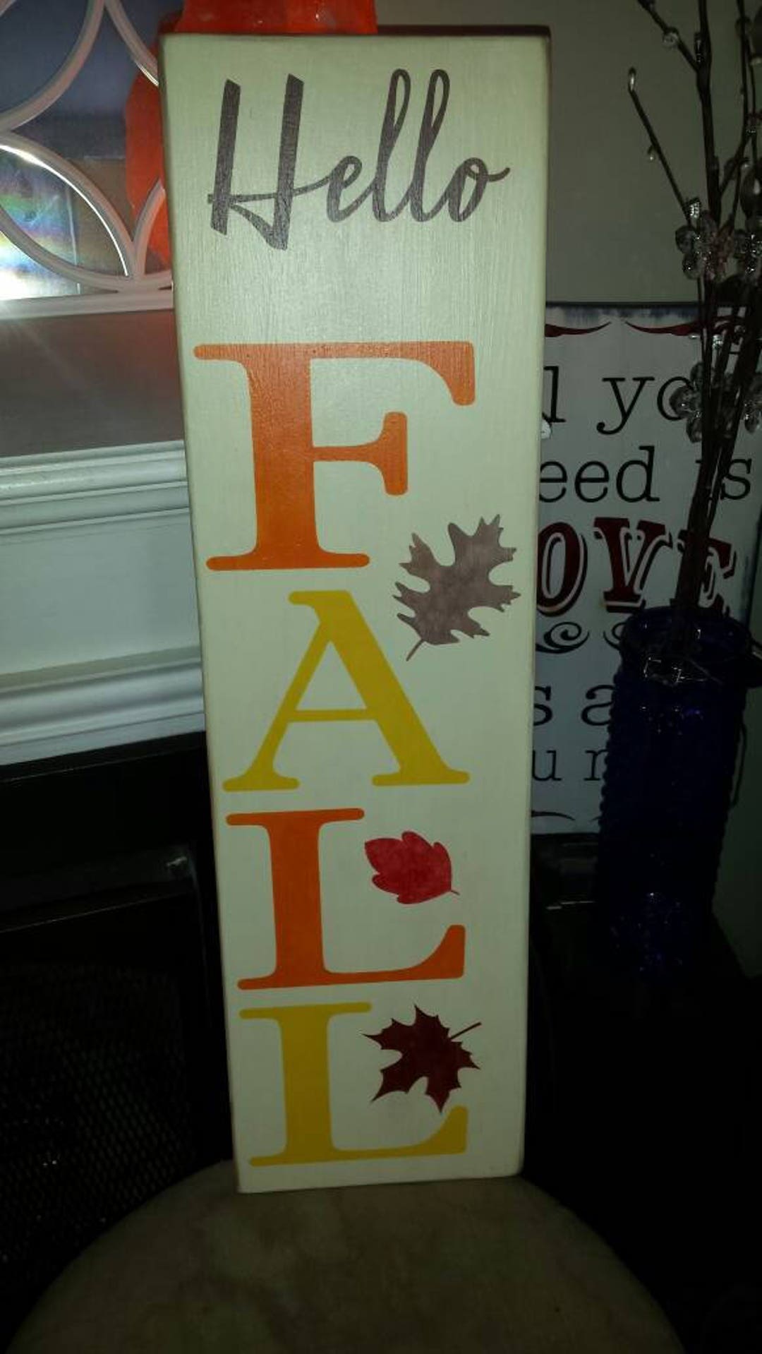 Hello Fall Sign Vertical Porch Sign Halloween Wood Sign Distressed Wood ...