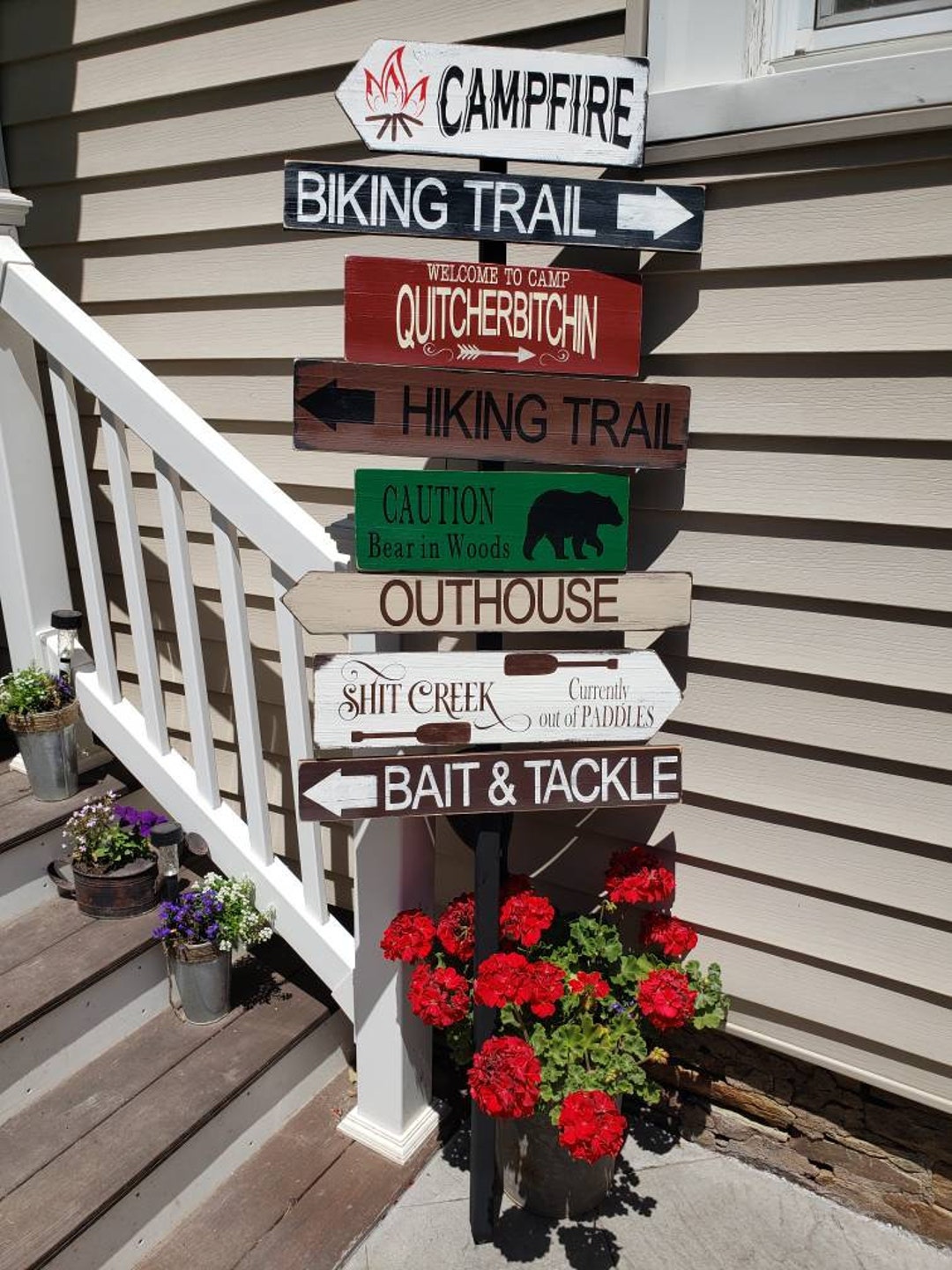 Camping Directional Sign Porch Sign Distressed Cedar Wood Camp ...
