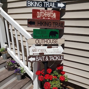 Camping Directional Sign Porch Sign Distressed Cedar Wood Camp ...