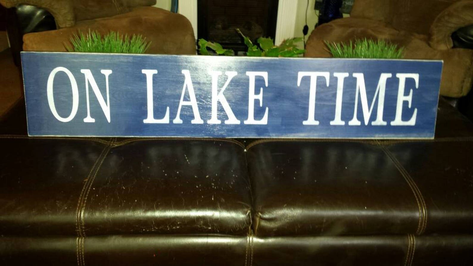 On Lake Time Distressed Wood Sign Extra Large Porch Sign Wall | Etsy