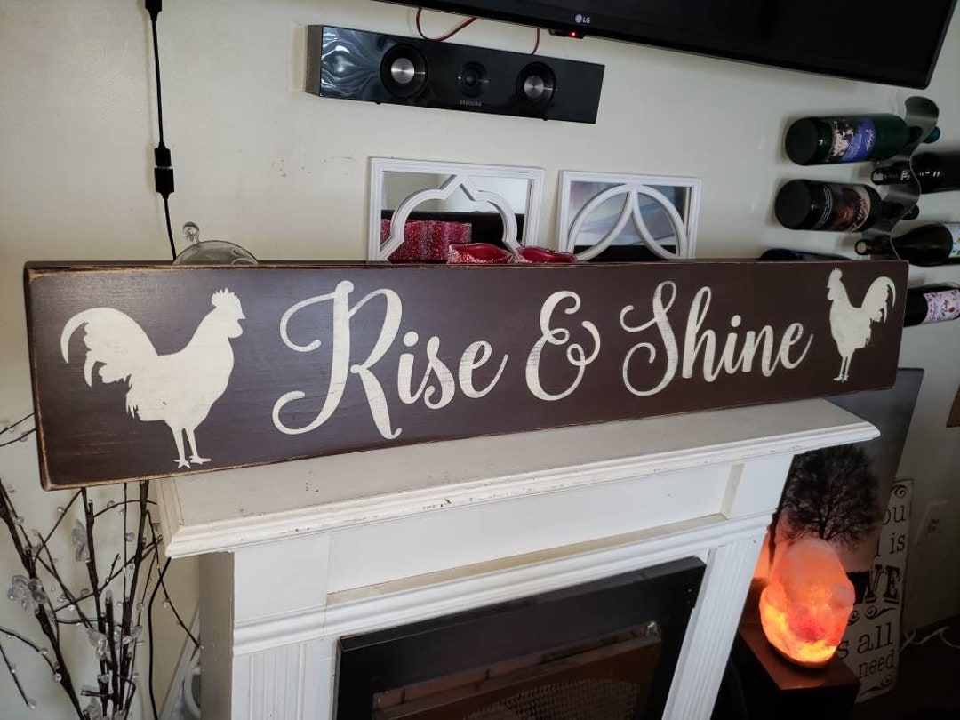 Rise & Shine Sign Horizontal Large Wall Hanging Rustic Distressed Wood ...