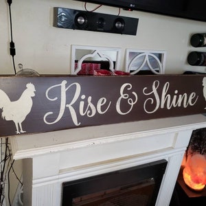 Rise & Shine Sign Horizontal Large Wall Hanging Rustic Distressed Wood ...