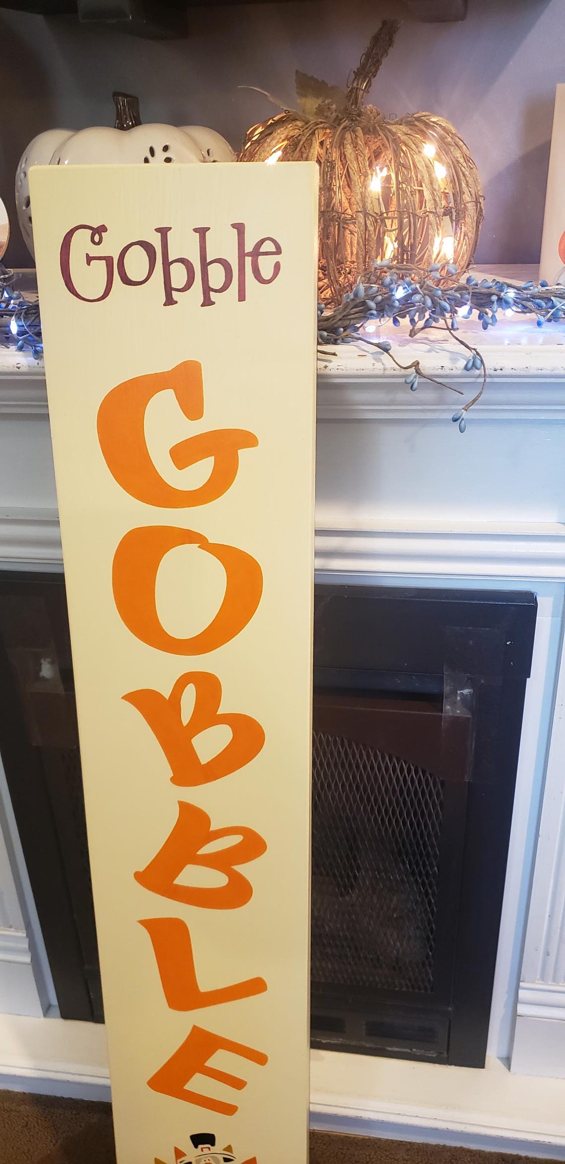 Gobble Gobble Porch Sign Reversible Vertical Sign Rustic Distressed ...