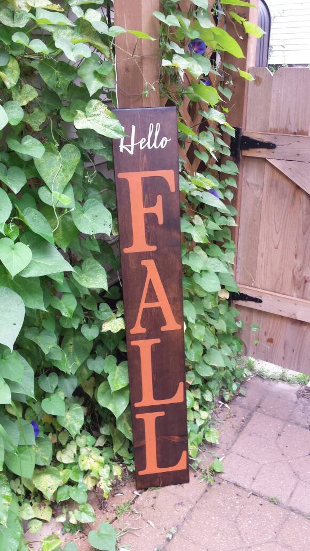 Hello Fall Porch Sign Vertical Stained Wood Sign Extra Large Reversible ...