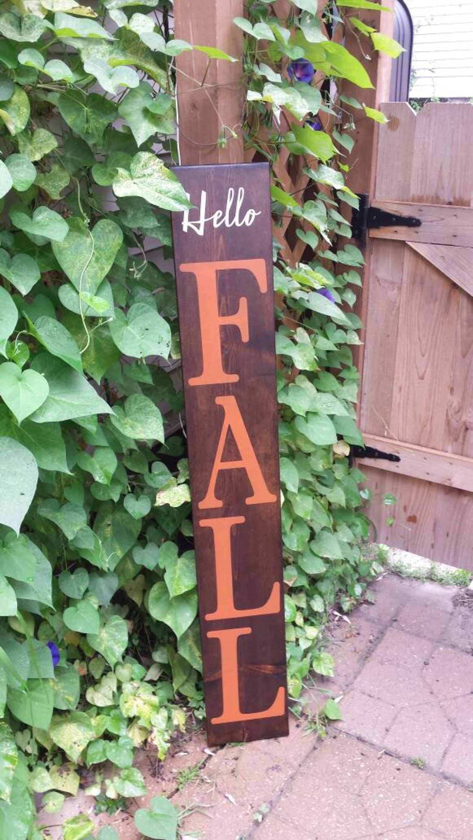 Hello Fall Porch Sign Vertical Stained Wood Sign Extra Large | Etsy