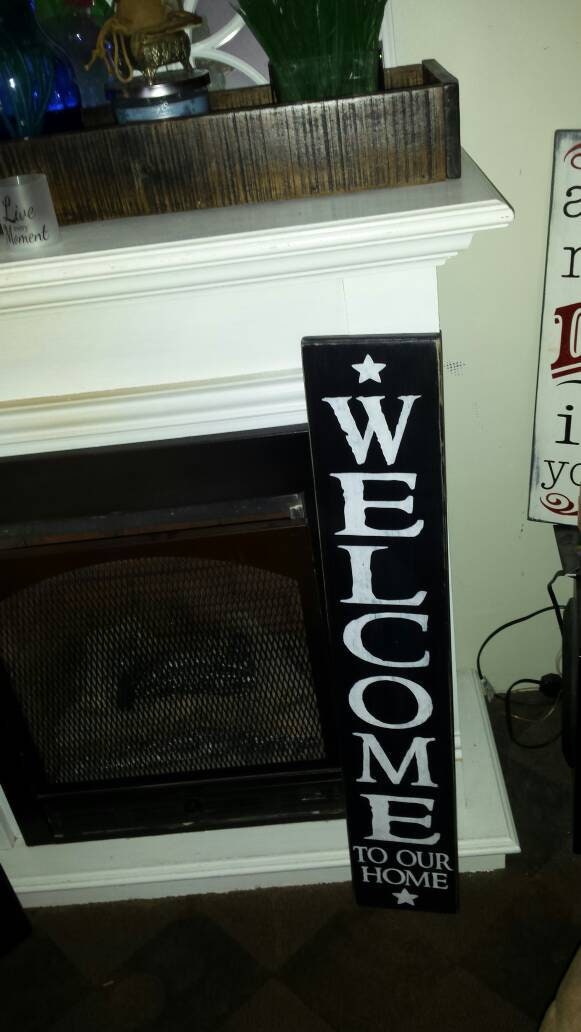 Welcome Distressed Wood Sign Primitive Star Rustic Entryway - Etsy