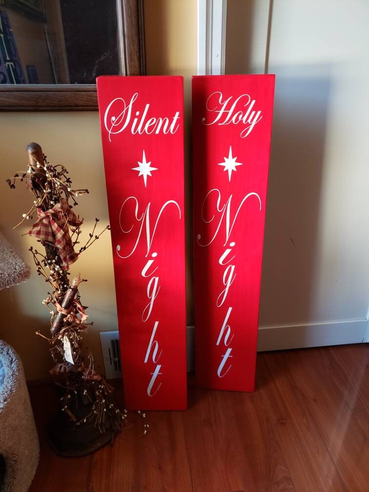Silent Night Holy Night Wood Sign Vertical Christmas Sign - Etsy