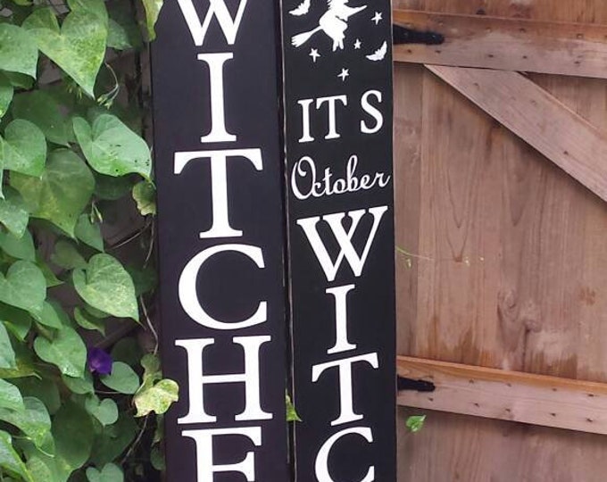 It's October Witches 5 Ft Porch Sign Reversible Distressed Wood Sign ...
