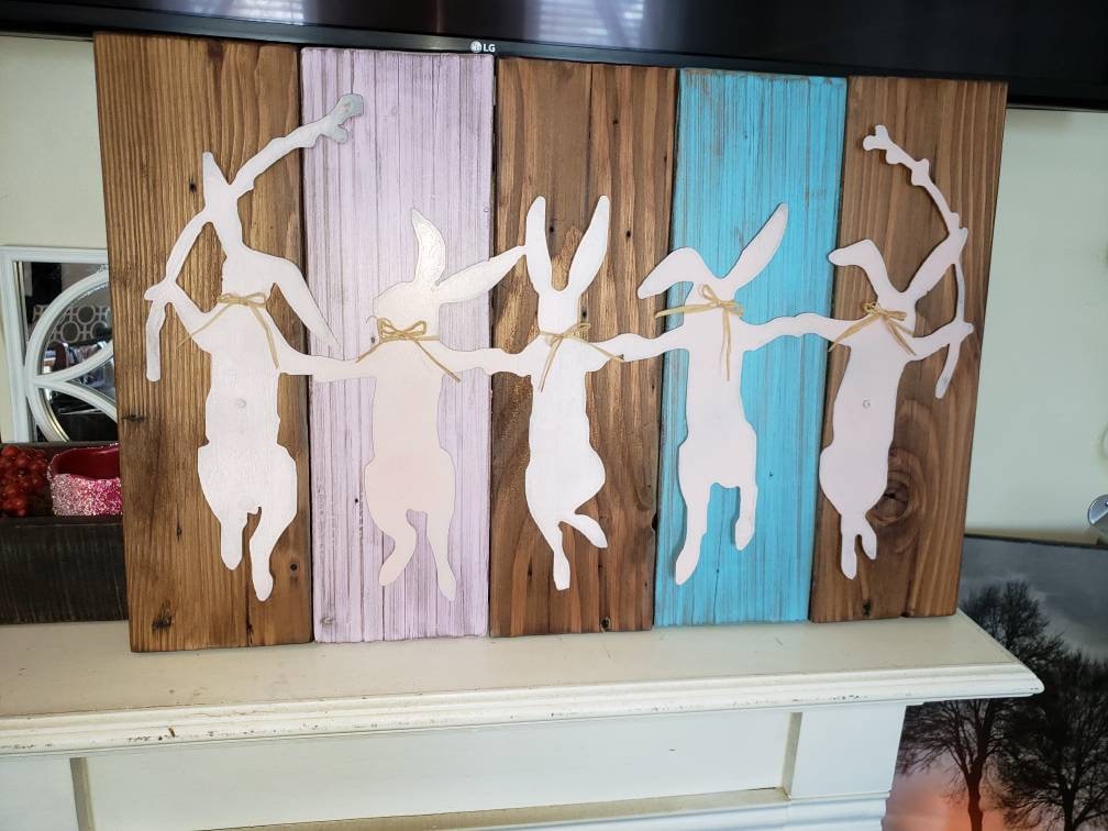 Easter Bunny Pallet Sign Rustic Distressed Wood Sign Dancing - Etsy