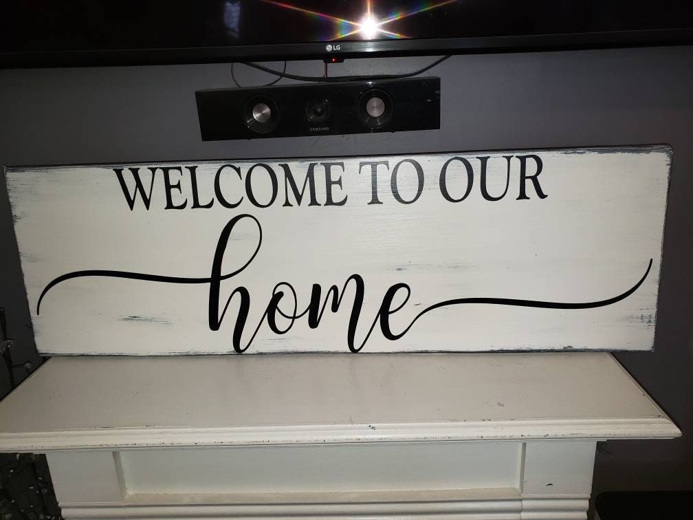 Welcome to Our Home Sign Living Room Decor Framed Sign Distressed Wood ...