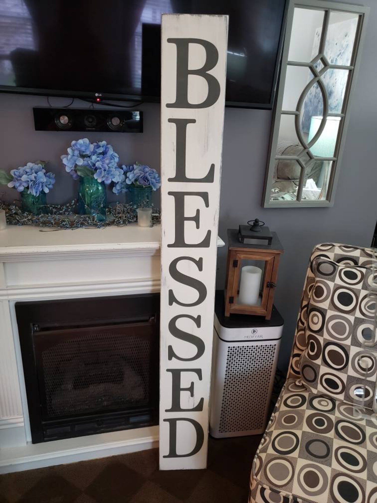 Blessed Porch Sign Reversible Entryway Sign Rustic Distressed Large ...
