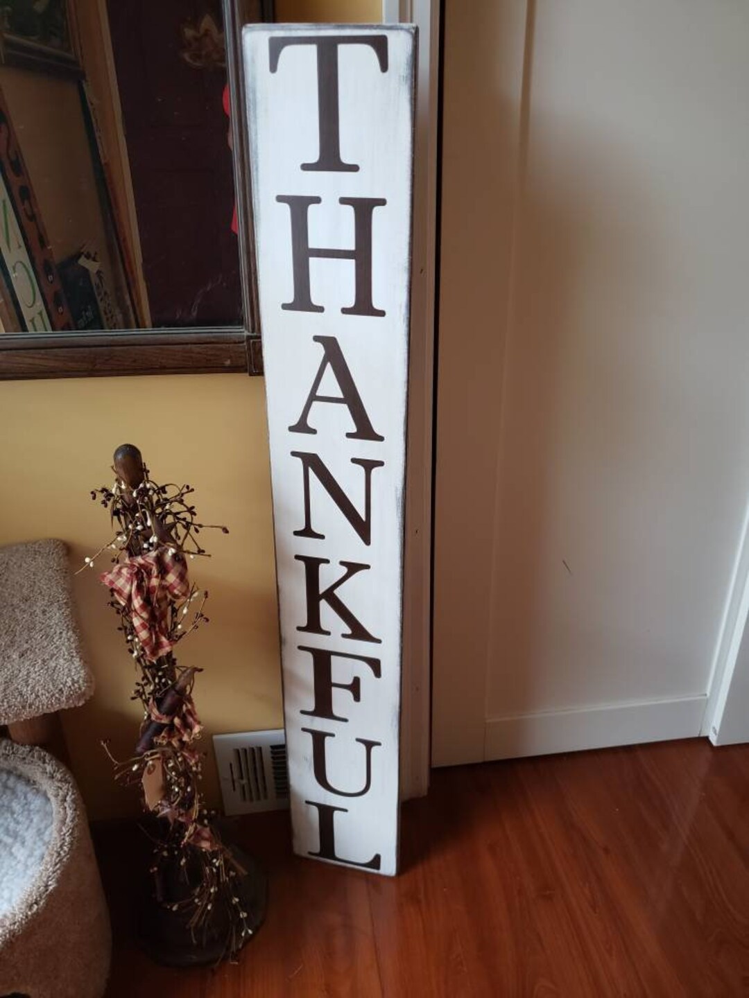 Thankful Porch Sign Fall Decor Vertical Distressed Wood Sign Entryway ...