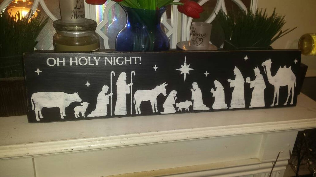 Nativity Christmas Sign Rustic Distressed Wood Sign Primitive Christmas ...