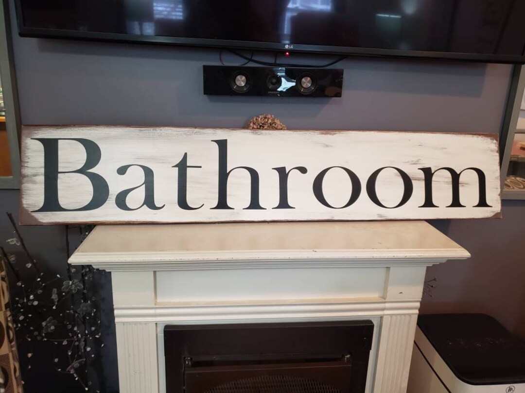 Bathroom Sign Primitive Farmhouse Decor Horizontal Wall Hanging ...