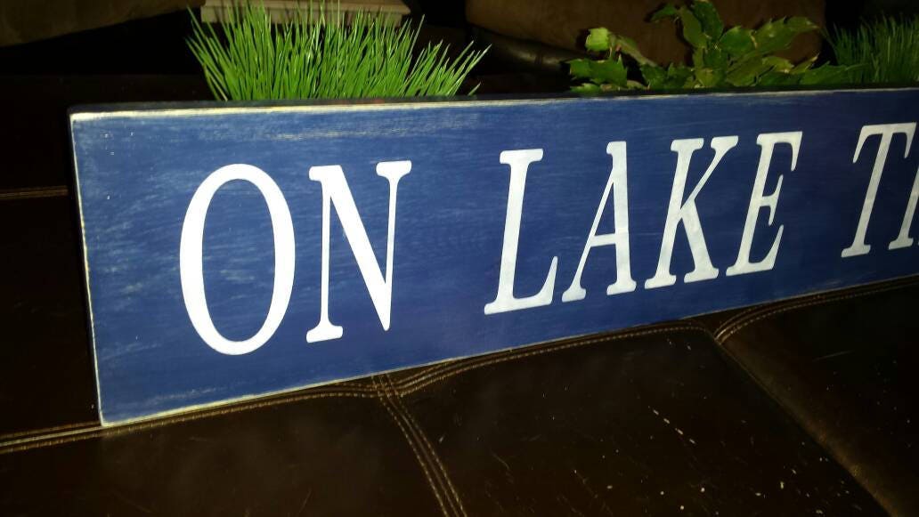 On Lake Time Distressed Wood Sign Extra Large Porch Sign Wall | Etsy