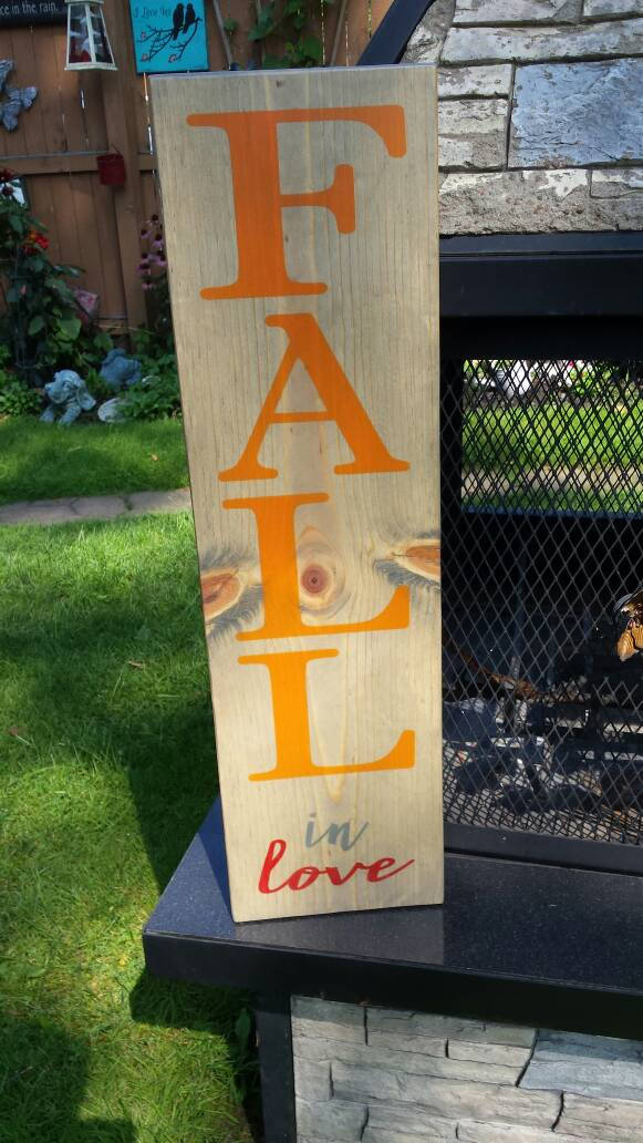 Fall in Love Sign Vertical Porch Sign Halloween Wood Sign Distressed ...