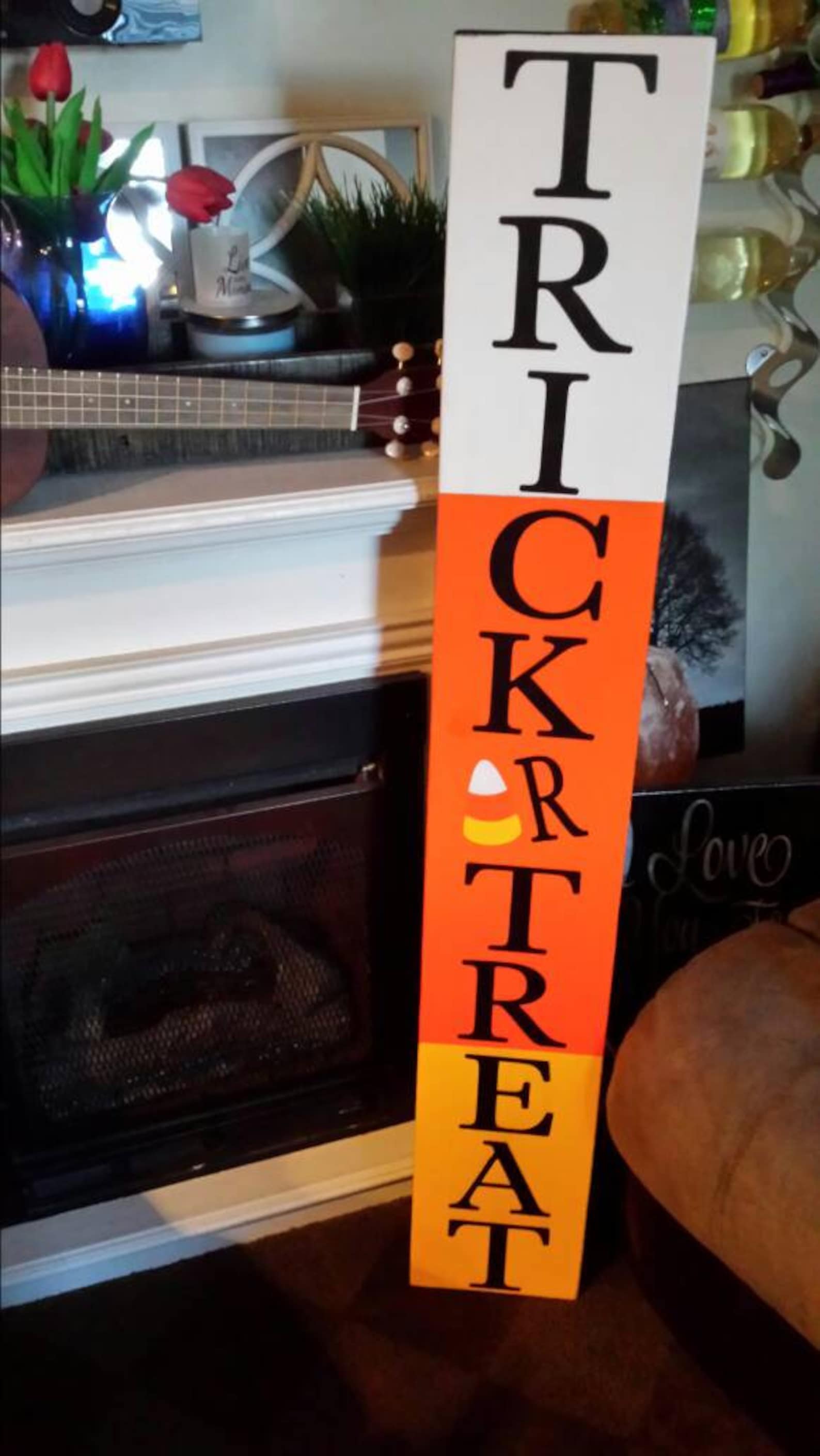 Trick or Treat Sign Halloween Candy Corn Porch Sign Reversible | Etsy