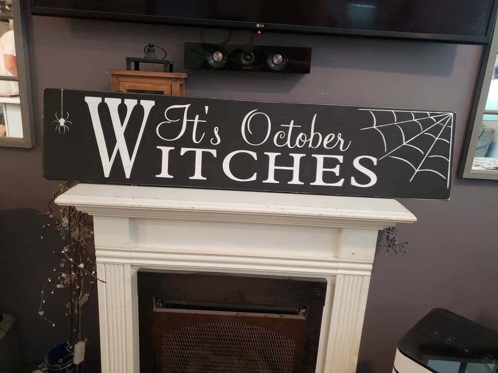 Witch Sign It's October Witches Sign Horizontal Wood Sign Large ...