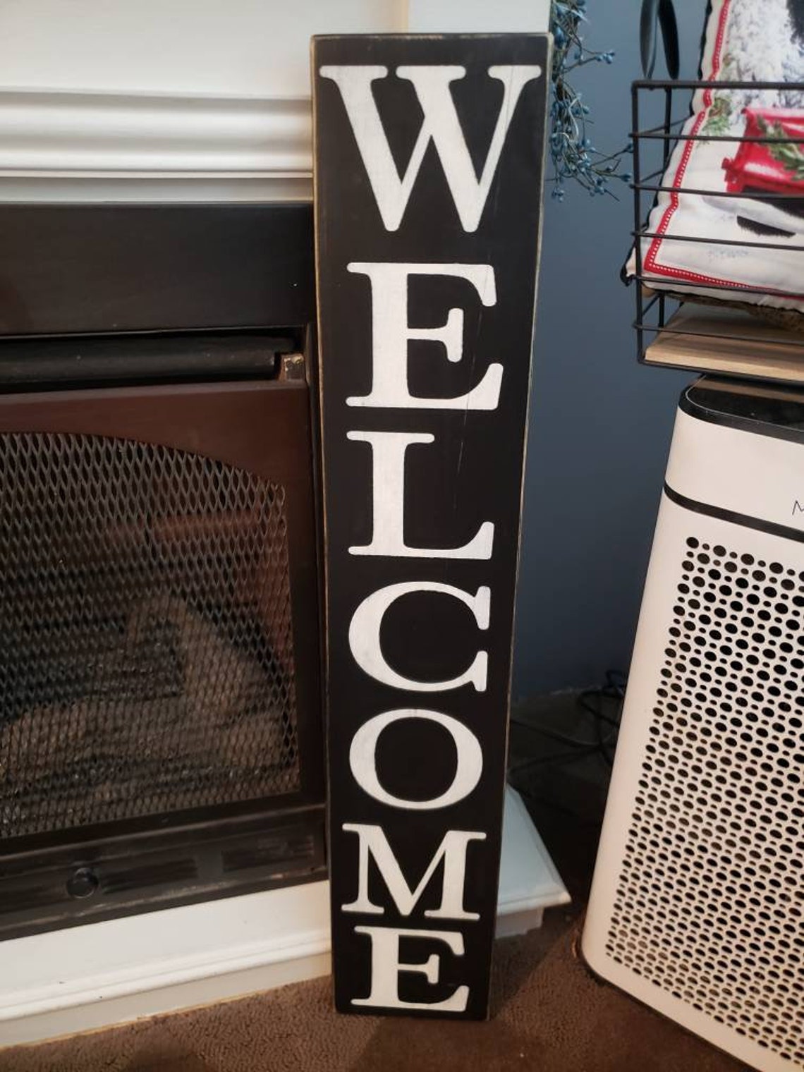 Welcome Distressed Wood Sign Primitive Star Rustic Entryway - Etsy