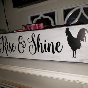 Rise & Shine Sign Rustic Distressed Wood Sign Wall Hanging Bedroom Sign ...