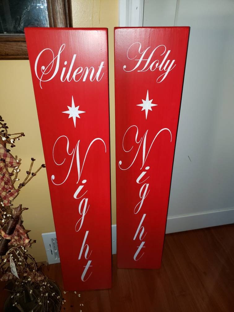Silent Night Holy Night Wood Sign Vertical Christmas Sign - Etsy