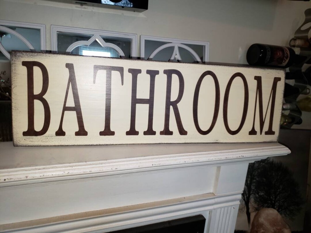 Bathroom Sign Distressed Wood Sign Rustic Primitive Farmhouse Decor ...