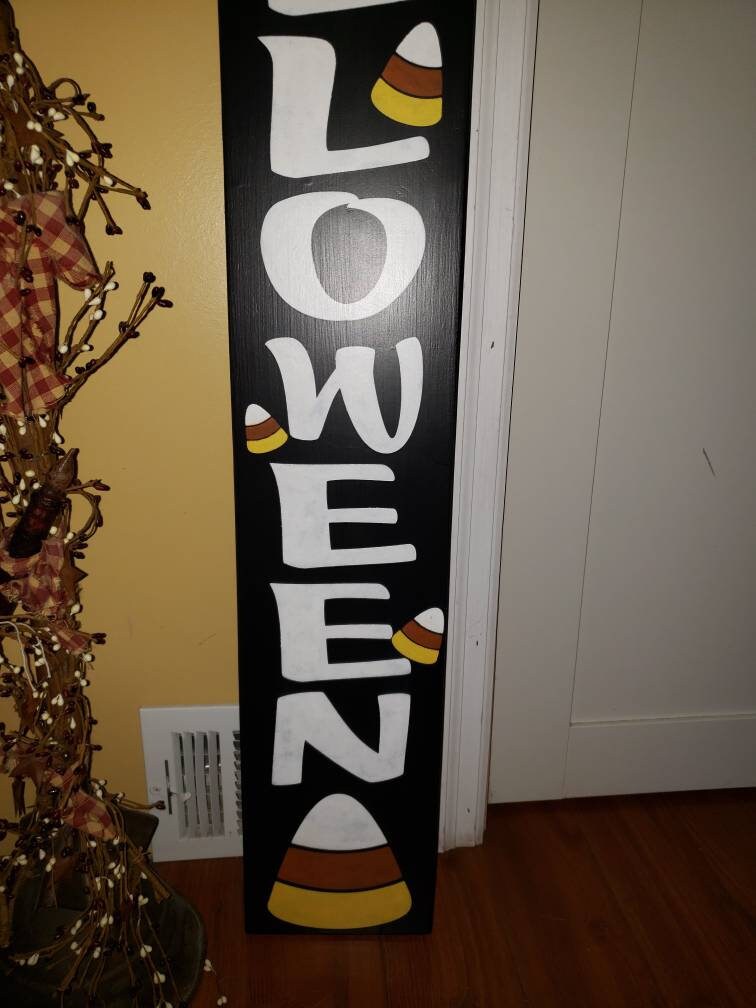 Happy Halloween Sign Candy Corn Sign Reversible Wood Porch Sign ...