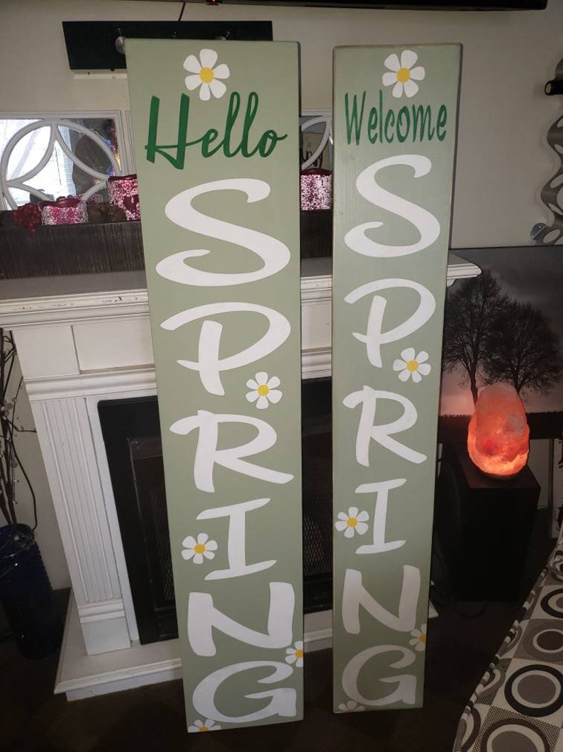 Spring Porch Sign Reversible Vertical Distressed Wood Sign Extra Large ...