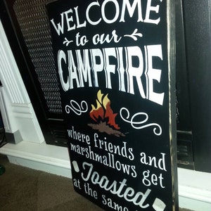 Campfire Wood Sign Distressed Wood Sign Welcome to Our Campfire Where ...