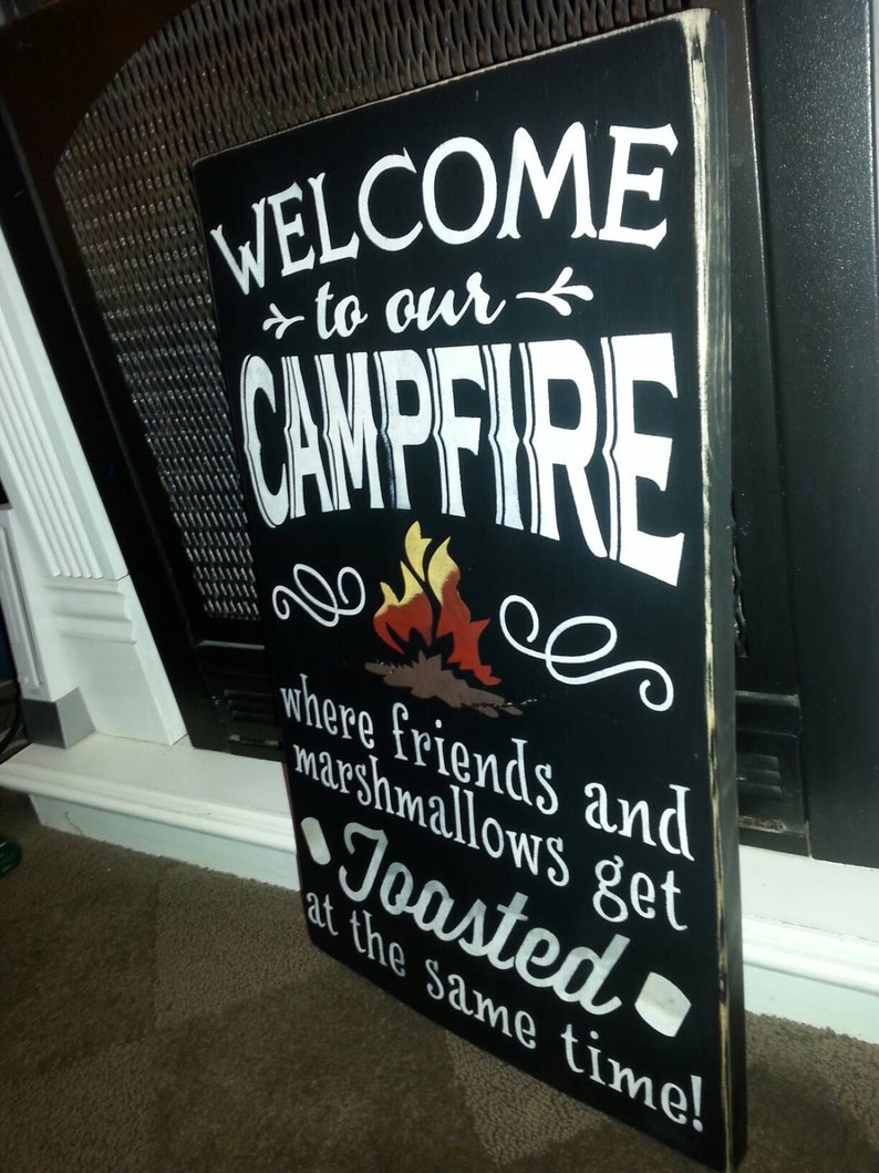 Campfire Wood Sign Distressed Wood Sign Welcome to Our - Etsy