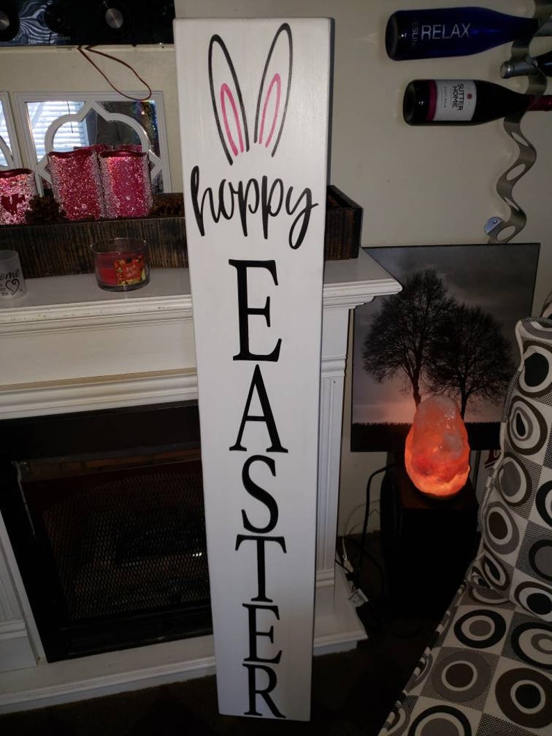 Hoppy Easter Porch Sign Reversible Vertical Wood Sign Rustic - Etsy