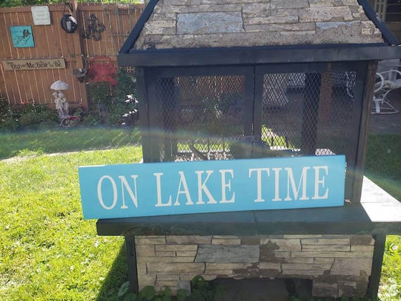 On Lake Time Wood Sign Large Porch Sign Wall Hanging Beach | Etsy