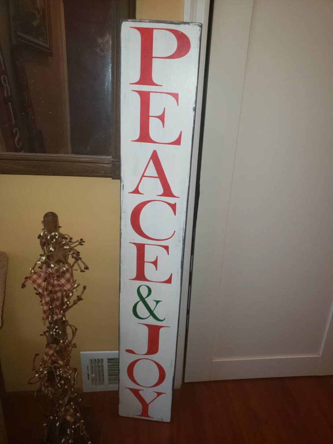 Peace & Joy Porch Sign Rustic Reversible Entryway Sign Distressed ...