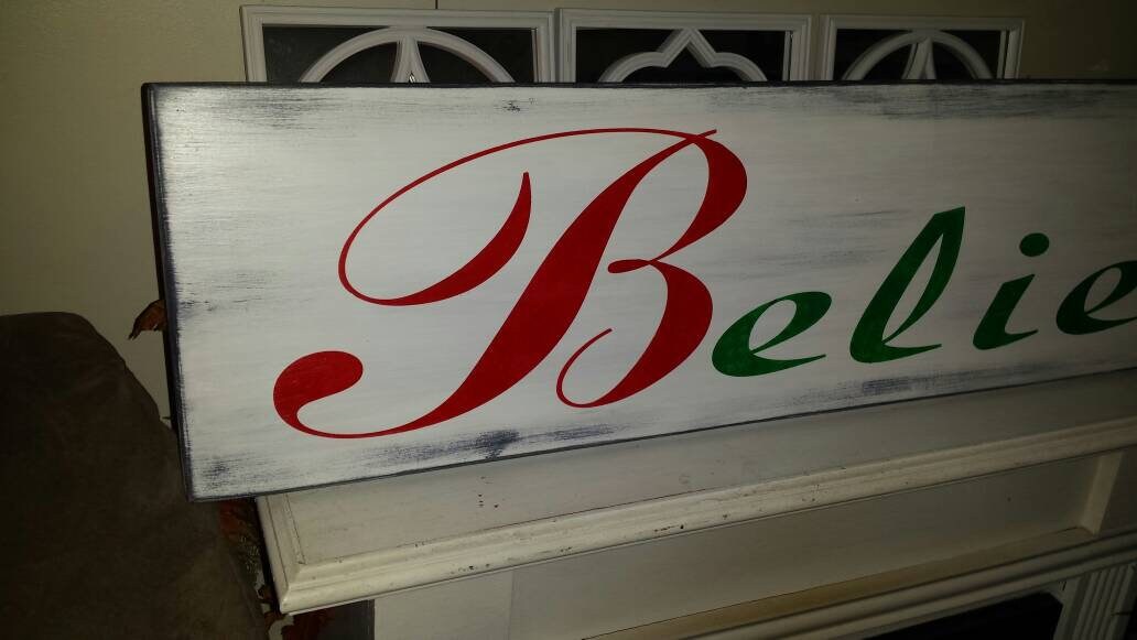 Believe Distressed Wood Sign Christmas Sign Rustic Extra Large | Etsy