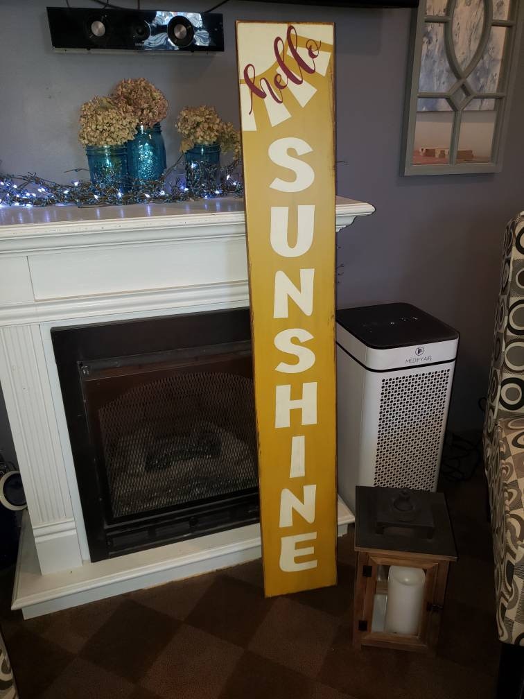 Hello Sunshine Sign Porch Sign Distressed Farmhouse Wood Sign Welcome ...