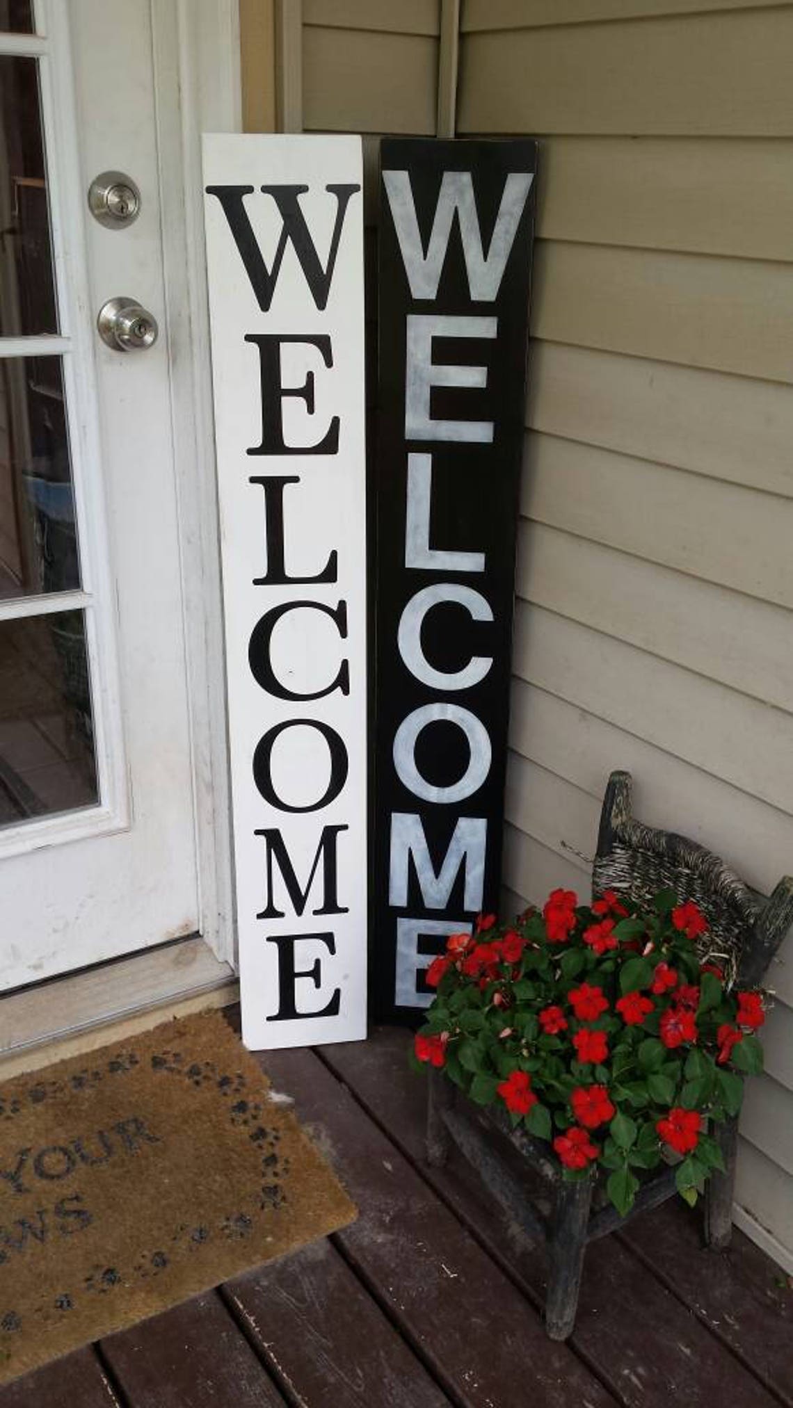 Welcome Wood Sign 48x7 Entryway Sign Reversible Vertical | Etsy