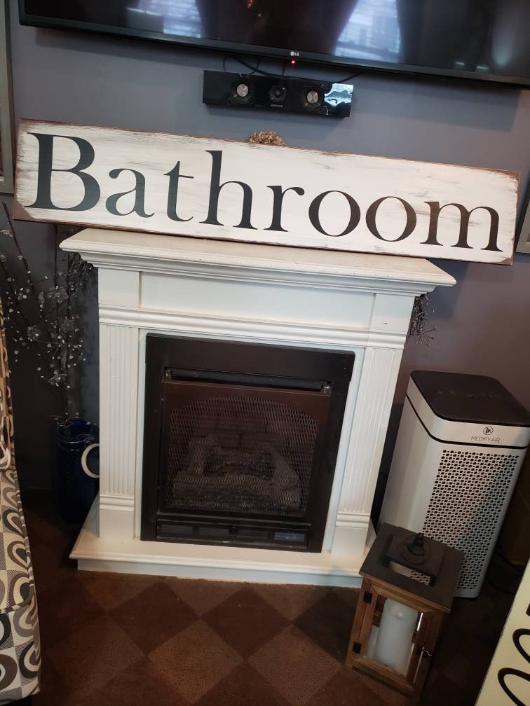 Bathroom Sign Primitive Farmhouse Decor Horizontal Wall | Etsy