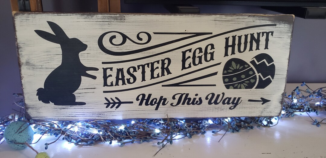 Easter Egg Hunt Hop This Way Sign Easter Sign Wall Hanging Bunny Wall ...