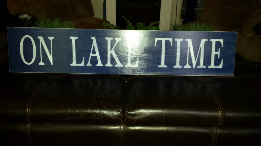 On Lake Time Distressed Wood Sign Extra Large Porch Sign Wall | Etsy