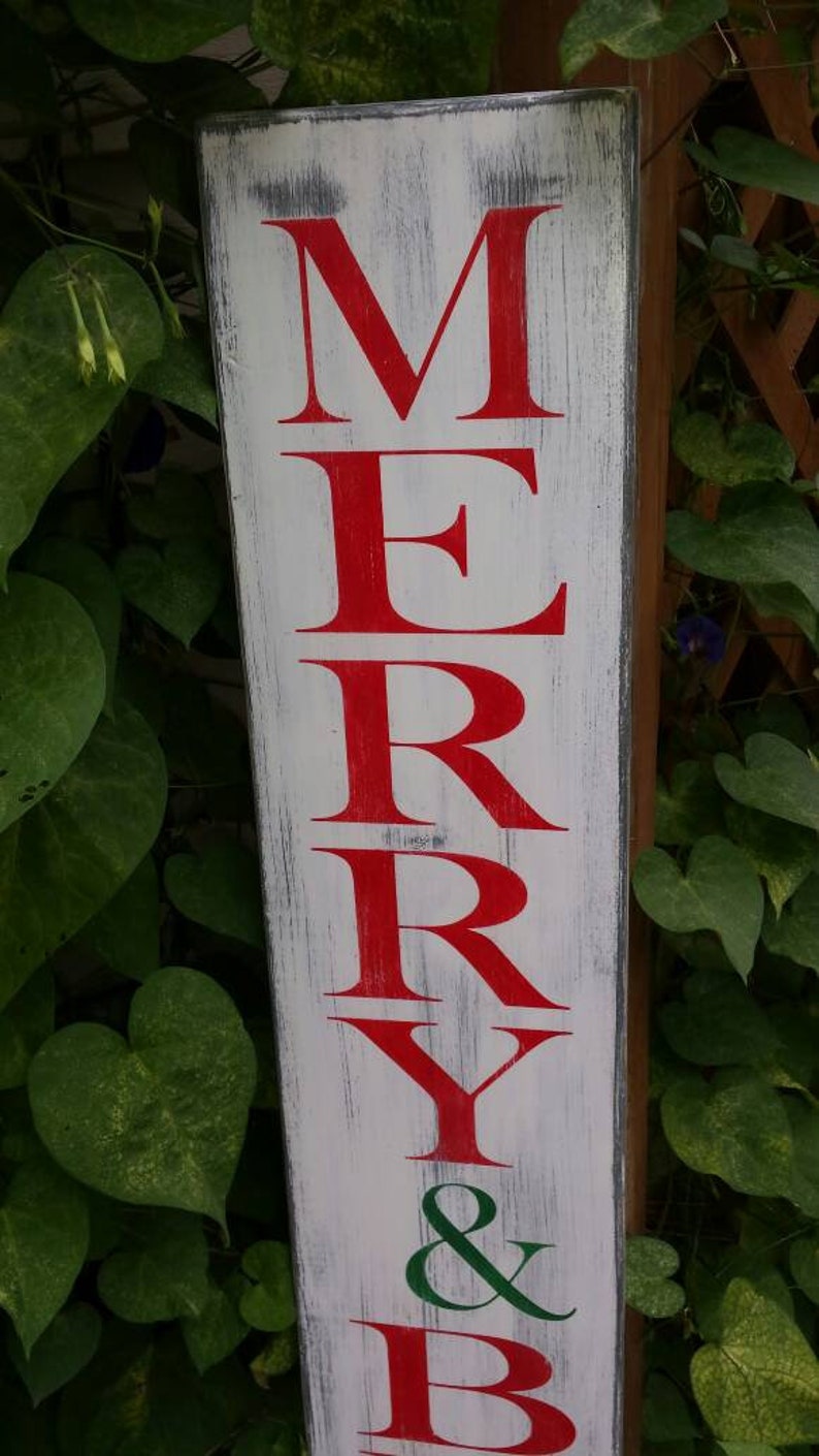 Merry & Bright Wood Porch Sign Rustic Reversible Entryway Sign ...