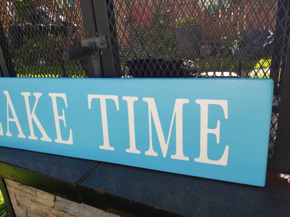 On Lake Time Wood Sign Large Porch Sign Wall Hanging Beach House Sign ...