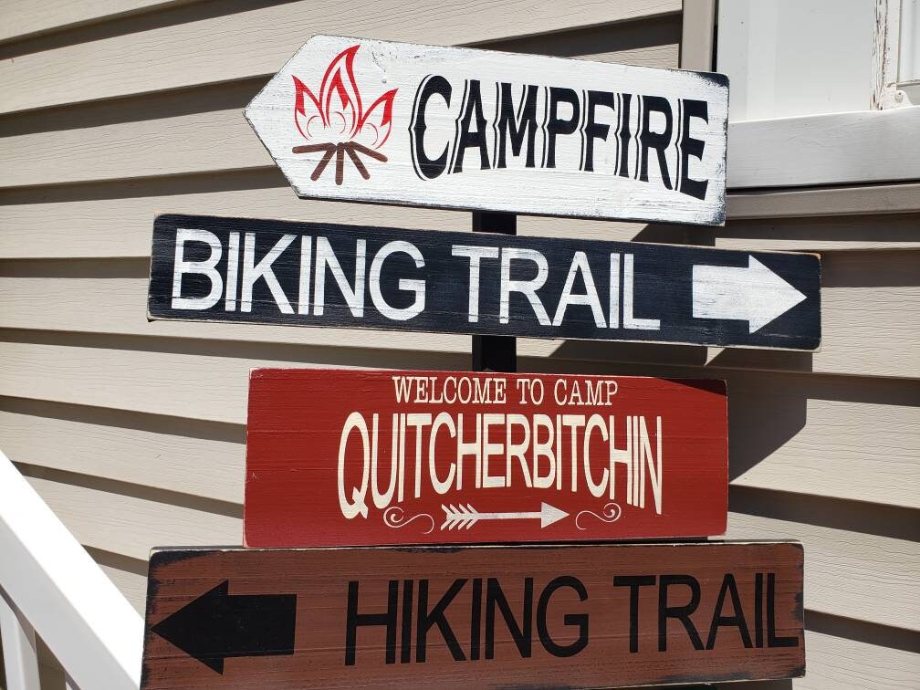 Camping Directional Sign Porch Sign Distressed Cedar Wood Camp ...