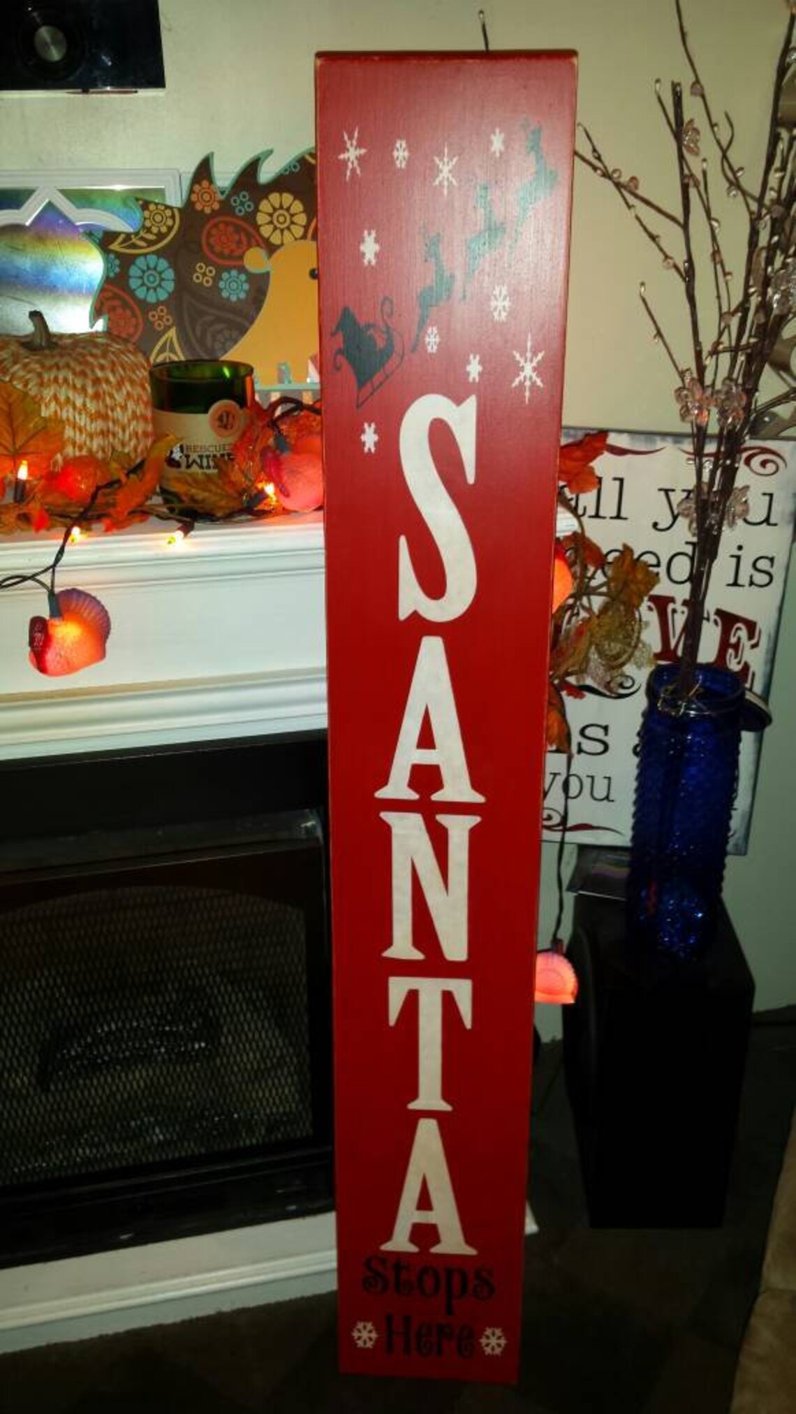 Christmas Porch Sign Santa Stops Here Rustic Reversible Entryway Sign ...